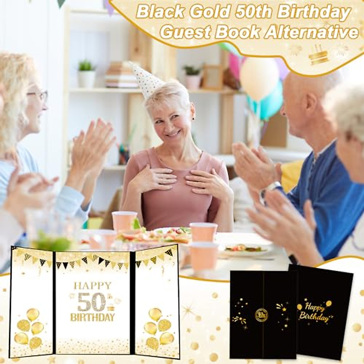 Black Gold 50th Birthday Guest Book Alternative Happy 50th Birthday Signature Certificate 50 Years Old Signature Guest Book Great 50th Birthday Gifts 50th Birthday Party Supplies for Men Women