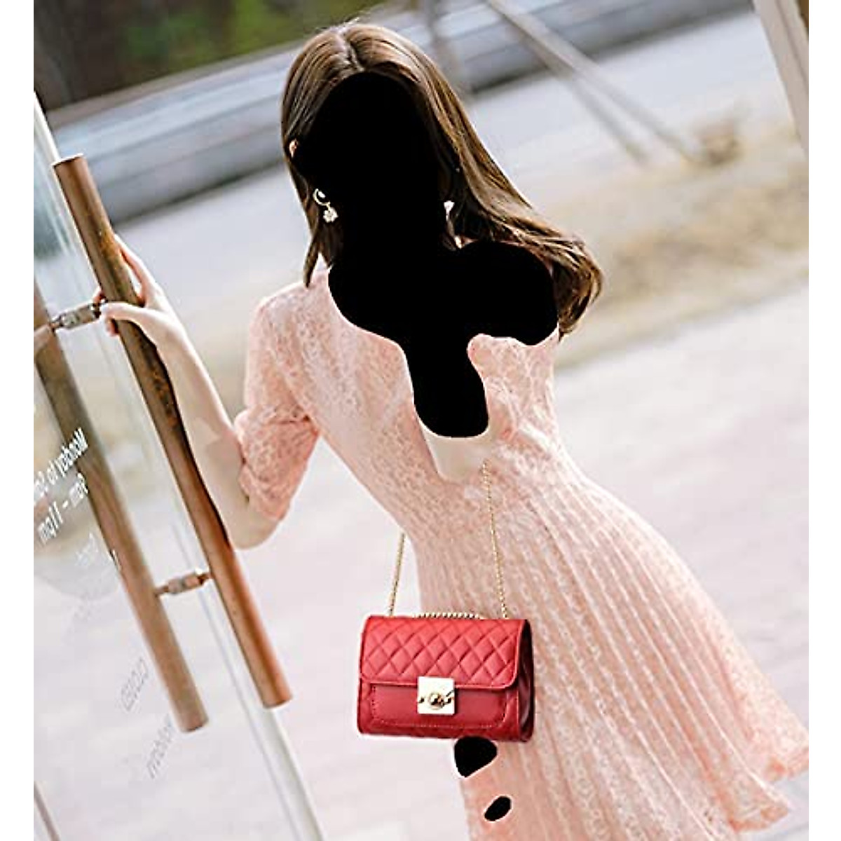 Hanbella Crossbody Purse for Women - Cute Quilted Leather Shoulder Bag with Gold Chain Strap for Teen Girls - Womens Clutch