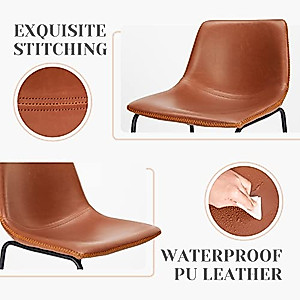 Bar Stools Set of 2, Counter Height Bar Stools with Back, 26 inch Armless Industrial Faux Leather Barstools with Metal Legs and Footrest, Dining Chairs for Home Office Kitchen Island, Whiskey Brown