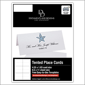 Starfish Printable Place Cards, Set of 60 (10 Sheets), Laser & Inkjet Printers - Wedding, Party, Dinner, and Special Events - Made in the USA
