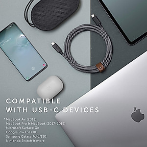 Native Union Type-C Belt Cable Pro - USB-C to USB-C 8ft Ultra-Strong Charging Cable with Leather Strap Compatible with MacBook Pro 2017-2020, MacBook Pro 13" M1/ M2, Air 13" M1, Surface Go 3 (Zebra)