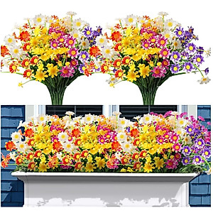 Linkstyle Artificial Daffodils Flowers, 10 Bundles Fake Flowers with Stems, UV Resistant No Fade Plastic Plants Faux Flowers Bouquet for Indoor Outdoor Home Garden Porch Window Decoration