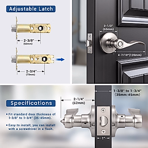 Knobonly 6 Pack Brushed Satin Nickel Door Lever Privacy Door Handles, Zinc Alloy Door Handle Interior, Keyless Lock for Bedroom or Bathroom