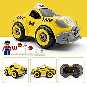 QUN FENG Take Apart Toys with Electric Drill|Remote Control Car 2 in 1 Construction Truck School Bus Taxi|Gift Toys for Boys 3,4,5,6,7 Year Olds|2.4G Stem Building Learning Toys