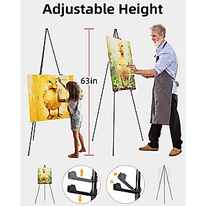 Nicpro Folding Easels for Display, 2 Pack 63 Inch Metal Floor Easel Stand Tripod Black Portable for Artist Poster Wedding with Carry Bag