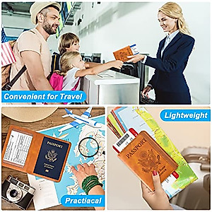 ACdream Passport and Vaccine Card Holder Combo, Leather Cover Case with Vaccination Card Slot, Travel Essentials Protector Organizer for International Documents, Protection Sleeve Couch, Calf Brown