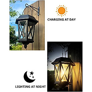 TEKLAPS Solar Wall Lantern Lights 2 Pack,Outdoor Hanging Solar Lights Decoration,Anti-Rust & Waterproof Stainless Wall Lights,Powder Coat Black + UV Protection with Glass Lampshade,3000K Warm