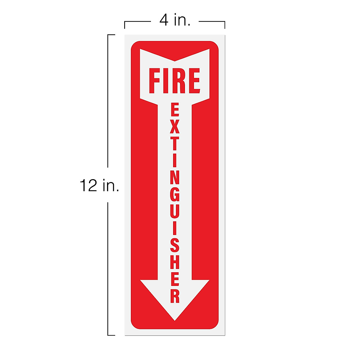 Fire Extinguisher Sign Stickers 12 Pack, 4" x 12" | Arrow Down Safety Decal Sticker Signs in Durable Self Adhesive Weatherproof Vinyl for use in Home, Office, Boat