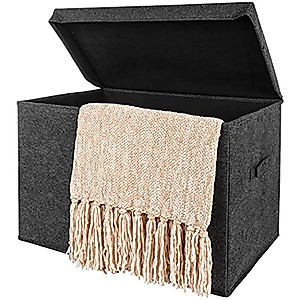 Sammy & Lou Charcoal Felt Toy Box; Collapsible; Two Handles; Hinged Lid; 22 in x 14.5 in x 15 in