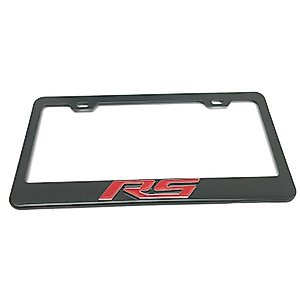Almoo 3D Raised RS Emblem Luxury Stainless Steel Metal License Plate Cover Holder Frame W/Screws (Black)