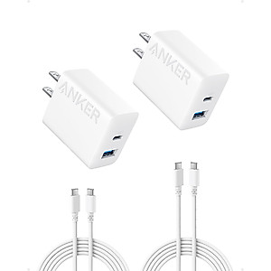 Anker iPhone 15 Charger, Anker USB C Charger Block, 2-Pack 20W Fast Wall Charger for 15/15 Pro/Pro Max/iPad Pro and More, with 2 Pack 5 ft USB-C Cable