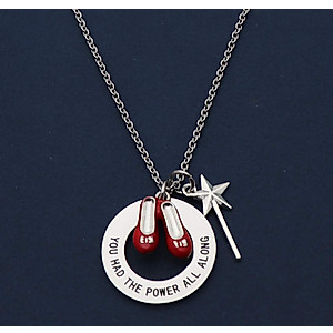 Beeshion Wizard of Oz Necklace Stainless Steel Charm with Ruby Red Slippers Pendant Necklace Inspirational Gift for Her (Wizard of Oz Necklace)