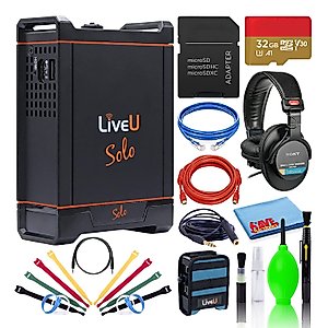 LiveU Solo HDMI Wireless Live Video Streaming Encoder Bundle with MDR7506 Headphones + 32GB Extreme microSD Card + Ethernet Cable + HDMI Cable + Cable Ties + Deluxe Cleaning Kit + More