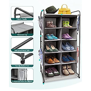 MULISOFT Shoe Cubby, Stackable Shoe Cubby Storage with 8 Pockets, 10-Cube Shoe Organizer Cubby with Top Storage and Handle, Shoe Rack for Closet, Small Space, Entryway, Bedroom, Dorm