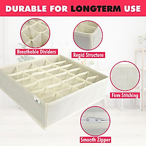 JM PLUS LLC 6 Pack Underwear Organizer with dividers, 58 Cell Drawer Organizer for Clothing Foldable Non-Woven Fabric Dresser Organizer & Storage Boxes for Socks Bra Panty Scarf Ties (Beige)