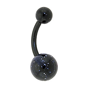 Body Candy Black Bioplast Glitter Acrylic Ball Belly Button Ring