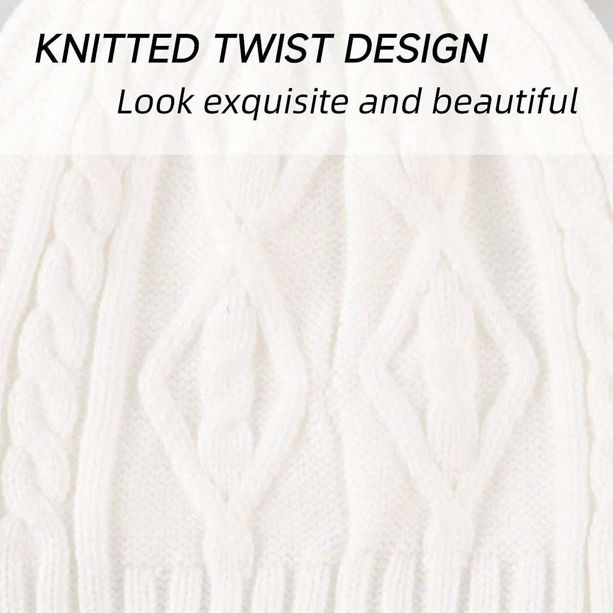 Winter Baby Knitted Hat Scarf Kids Boys Girls Hood Hats Toddler Earflap Beanie with Pompom (White 2, S)