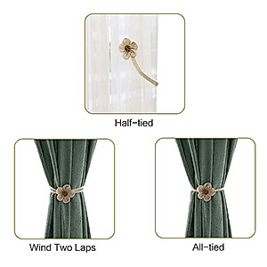 Lewondr Magnetic Window Curtain Rope Holdbacks, 2 Pieces Simple and Elegant Sunflower Decorative Knitted Cord Drapery Holder Curtain Tieback Accessories for Home Office Decor, Large - Cream&Beige
