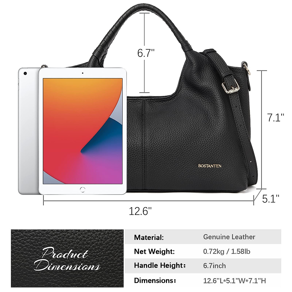 BOSTANTEN Genuine Leather Purses for Women Designer Handbags Crossbody Shoulder Bags Top Handle Satchel Black