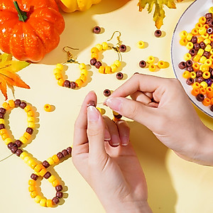 1000 Pcs Fall Thanksgiving Beads Assorted Opaque Round Plastic Beads for Home Decor Necklaces Bracelets Earrings DIY Crafts (Brown Orange Yellow)