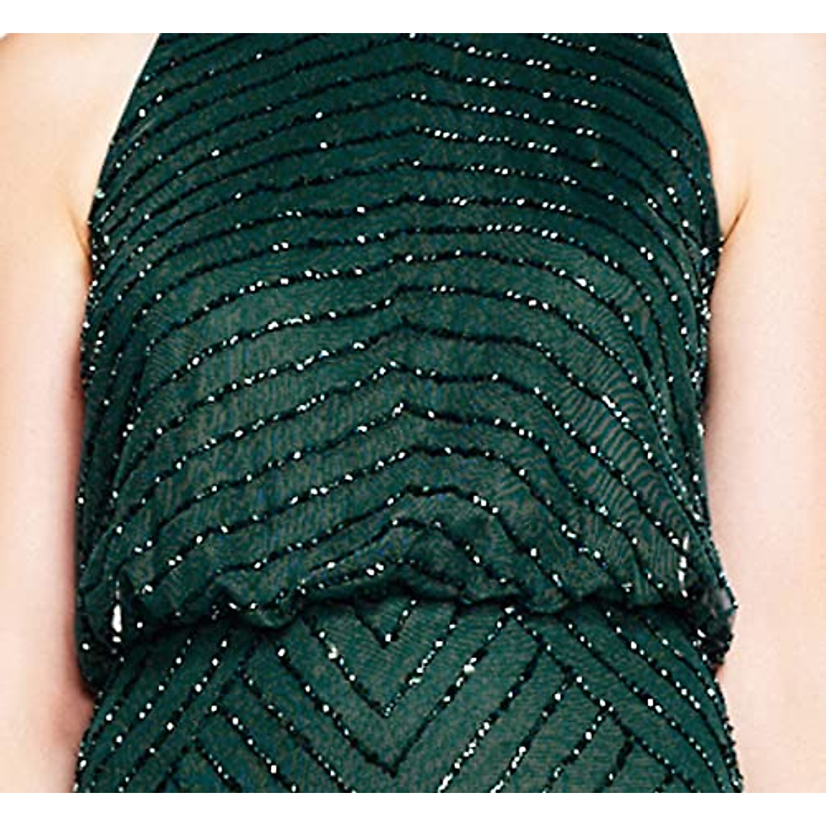 Adrianna Papell Womens Art Deco Beaded Blouson Dress with Halter Neckline, Dusty Emerald, 12