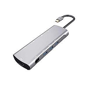 XUNMAIFHB Portable Docking Station,Multi-Function hub 10-in-1 Docking Station PD Charging HDMI, SD/TF Card Slot, 3.5mm Audio Port, VGA, Gigabit Ethernet Port, USB3.03 Fast Transmission