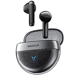 WAVEFUN Wireless Earbuds, T200 Bluetooth Headphones Semi-in-Ear Wireless Earphone Transparent Bluetooth Earbuds Deep Bass Music/Gaming Mode Clean Calls with Mic Premium Sound Headset
