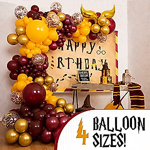 100pc, 4 Sizes – Harry Potter Balloon Garland Arch Kit with BONUS Snitch for Harry Potter Birthday Decorations – Harry Potter Party Supplies for Hogwarts Balloons, Magic Wizard Theme, Baby Shower
