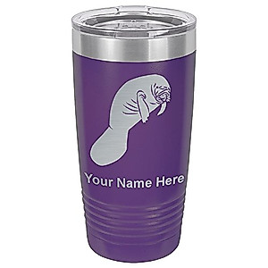 LaserGram 20oz Vacuum Insulated Tumbler Mug, Manatee, Personalized Engraving Included (Dark Purple)