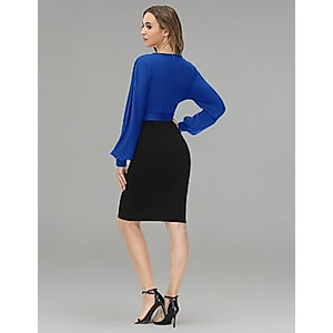 GRACE KARIN Bodycon Dresses for Women Wrap Batwing Sleeve Professional Work V Neck Dress RoyalBlue-Black M