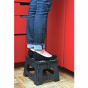StepSafe Non Slip Folding Step Stool For Kids and Adults with Handle- 9 in Height, Holds up to 300 Lb! (black)