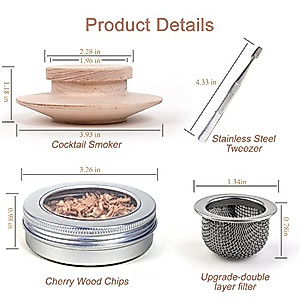Cocktail Smoker Kit Whiskey Wine BBQ, Bar Party Flavor Drink Smoker Include Cherry Wood Chips, Filter, Tweezers, Drink Smoker Whiskey Lover, Christmas Gifts for Men/Brother/Dad/Grandpa