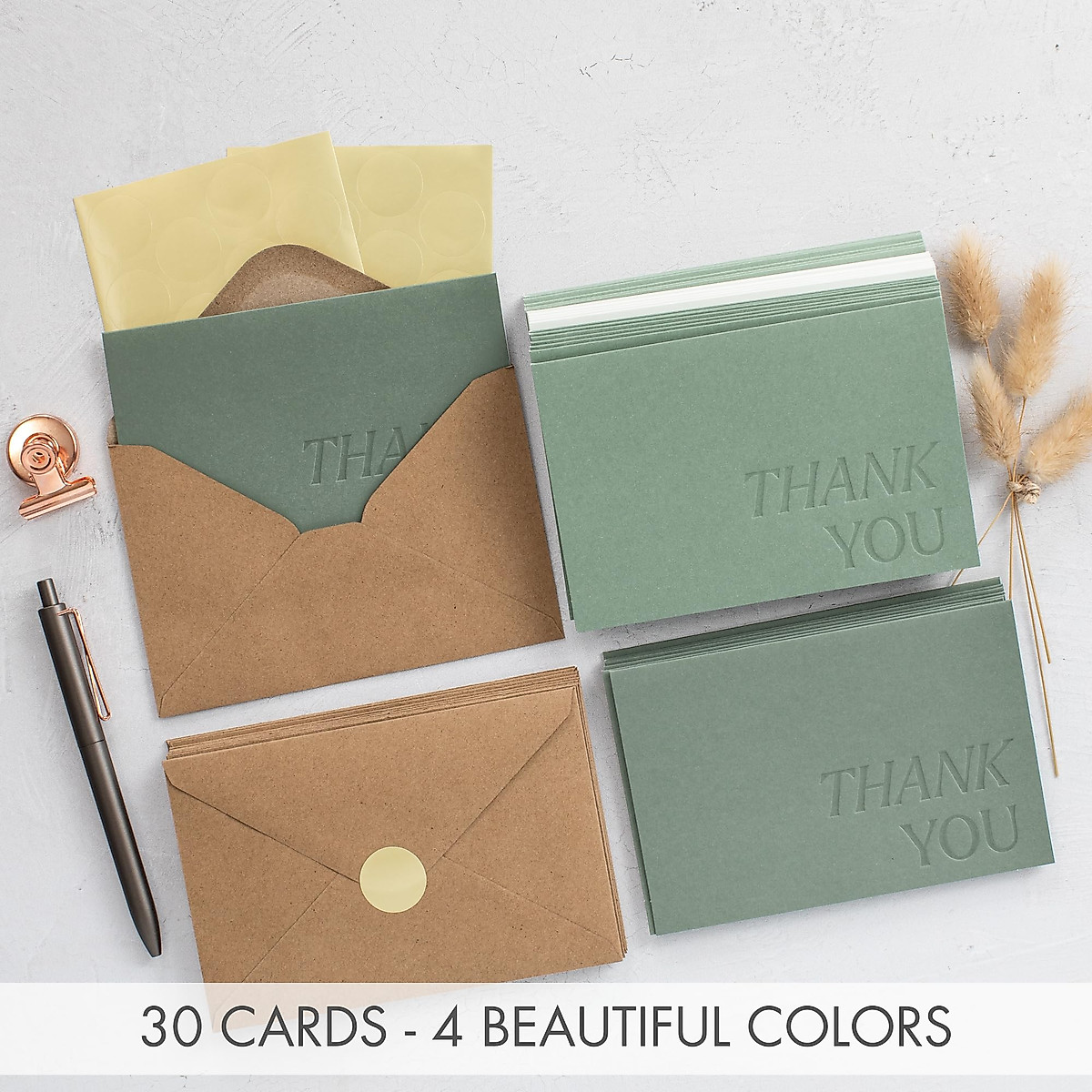 Beautiful Thank You Cards Set of 30 With Envelopes and Stickers - Elegant Blank Cards For Personalized Notes - Perfect Bulk Stationary Set For All Occasions incl. Weddings, Business & Baby Showers