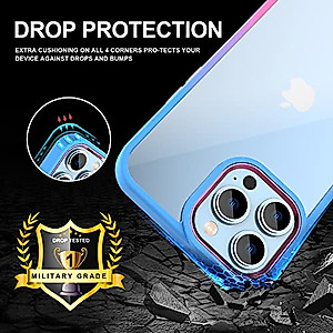 GEINVCASE Designed for iPhone 13 Pro Max Case, Gradient Clear Girls Women Case [Surround U-Shaped Airbags] [Never Yellow] Cover Compatible with iPhone 13 Pro Max 6.7 inch, Pink/Blue