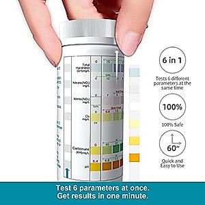 RUNBO Aquarium Test Strips 6 in1 for Fresh/Salt Water Fish Tank Aquarium, 100 Count Easy and Accurate Test Nitrate, Nitrite, General Hardness, Free Chlorine, Carbonate, Ph