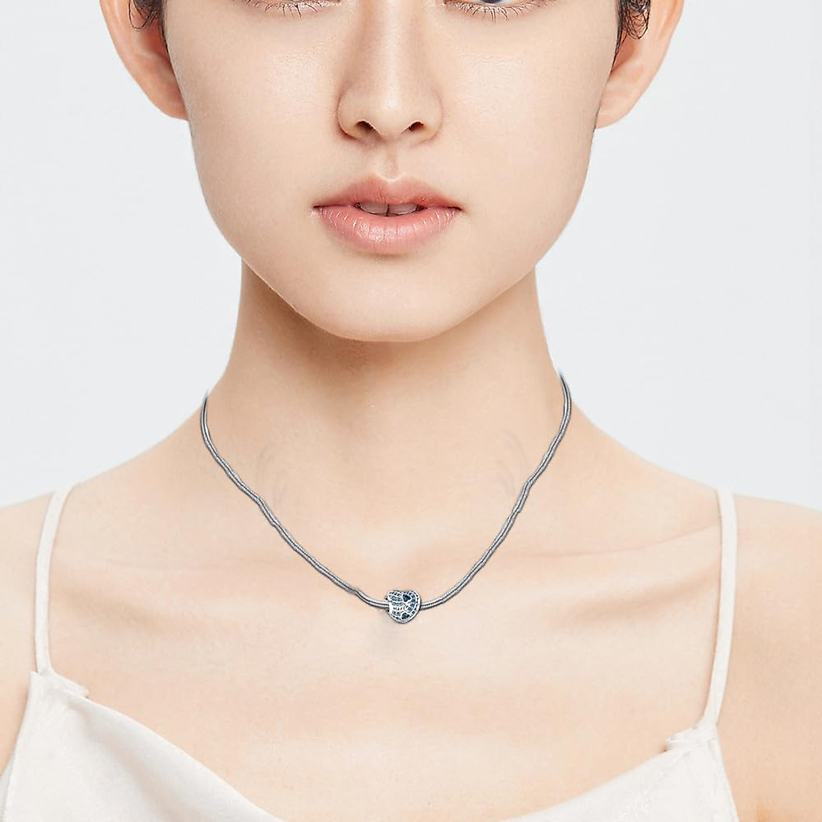 EHEG March Birthstone Charms Love Heart Openwork Bead Charm for Bracelets and Necklaces 925 Sterling Silver with 5A Cubic Zirconia,Jewelry Christmas Gifts Women 003