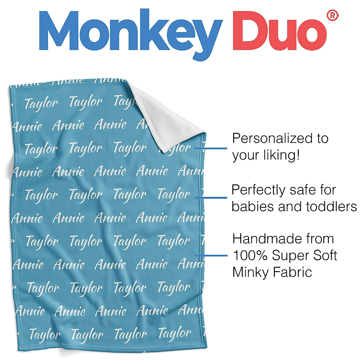 Monkey Duo Personalized Baby Blanket with Name for Boys and Girls, Customized Baby Blanket for Infants, Newborns, Babies, Toddlers and Kids, Custom Name Blanket