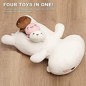 Onsoyours Cat Stuffed Animal Mommy 19.7" with 3 Kitty Plushies, 4 Piece of Cute Cat Plush Pillow Toys for Kids Girls Boys (White Cat Family)