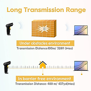 NADAMOO Wireless Barcode Scanner 328 Feet Transmission Distance USB Cordless 1D Laser Automatic Barcode Reader Handhold Bar Code Scanner with USB Receiver for Store, Supermarket, Warehouse