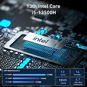 GEEKOM Mini PC Mini IT13, 13th Gen Intel i5-13500H NUC13 Mini Computers(12 Cores,16 Threads) 16GB DDR4/512GB PCIe Gen 4 SSD Windows 11 Pro Desktop PC Support Wi-Fi 6E/Bluetooth 5.2/USB 4.0/2.5G LAN/8K