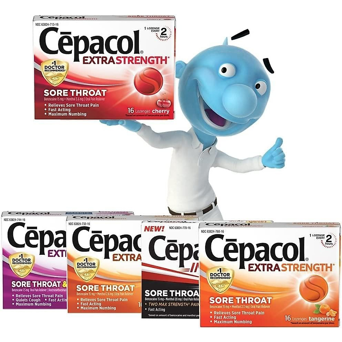 Cepacol Maximum Strength Throat Drop Lozenges, Cherry, 16 Count (Pack of 5)