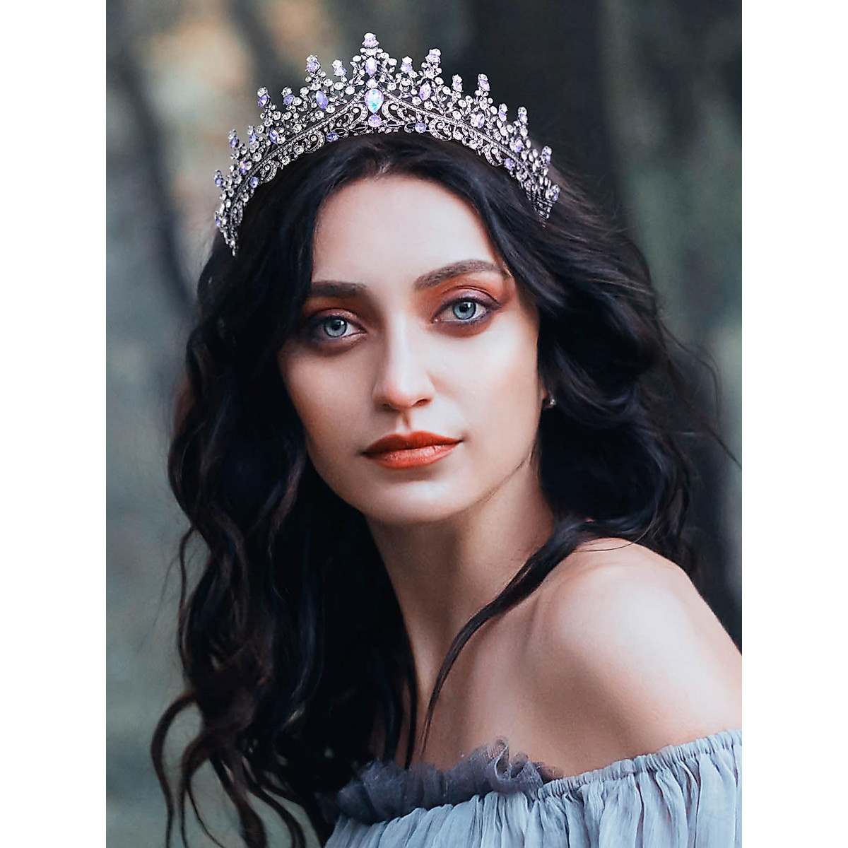 SWEETV Purple Iridescent Tiara Crown Queen Crowns for Women Aurora Borealis Crystal Princess Tiara Hair Accessories for Prom Cosplay Birthday Halloween