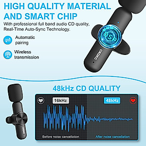 CKOKC Wireless Microphones for Android Phone & Computer/Laptop, Mini Professional Wireless Lavalier Microphone for Video Recording Podcast Cordless Lapel Mic with USB C