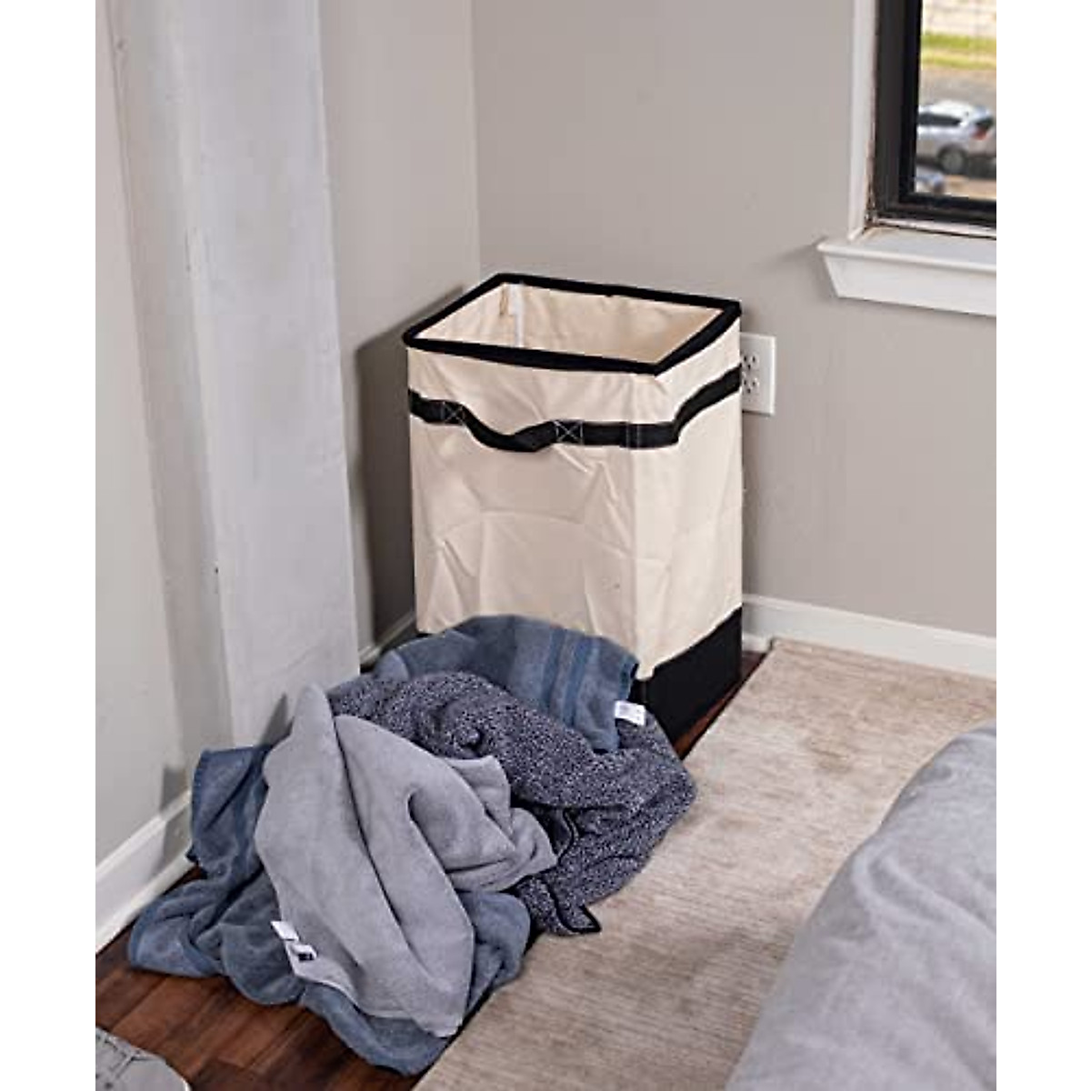 BIRDROCK HOME Canvas Hamper - Single Laundry Basket with Handles - Foldable Hamper - Easily Transport Laundry