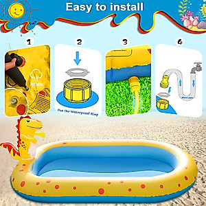 LQTTEK Inflatable Sprinkler Pool for Kids, Cute Dinosaur Kiddie Pool, 3-in-1 Backyard Splash Pad Swimming Outdoor Water Toys for Toddlers