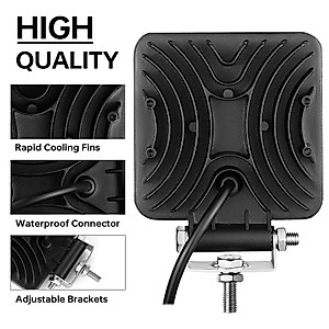 HOZILIFE LED Tractor Lights 2PCS 4 Inch 11400LM 12V Flood Beam Offroad Driving Fog Lights Square LED Work Light for Truck Off-Road Vehicles Equipment Boats