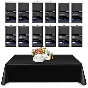 Vrisssot 12-Pack Black Plastic Tablecloth-54 x 108 in.Plastic Tablecloths for Rectangle Tables,Disposable Table Cloths for Parties,Banquet,Birthdays, Weddings.