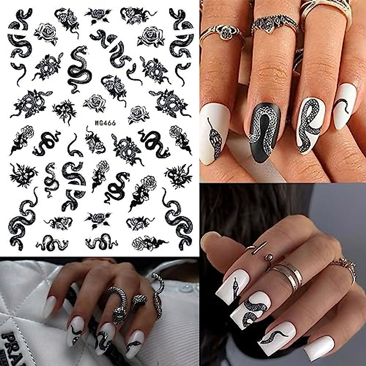 YOSOMK 9 Sheets Halloween Nail Art Stickers Decals Gothic Snake Skeleton Nail Decals 3D Self-Adhesive Nail Art Supplies Letter Heart Sun Moon Design Nail Accessories for Women Manicure Decorations.…