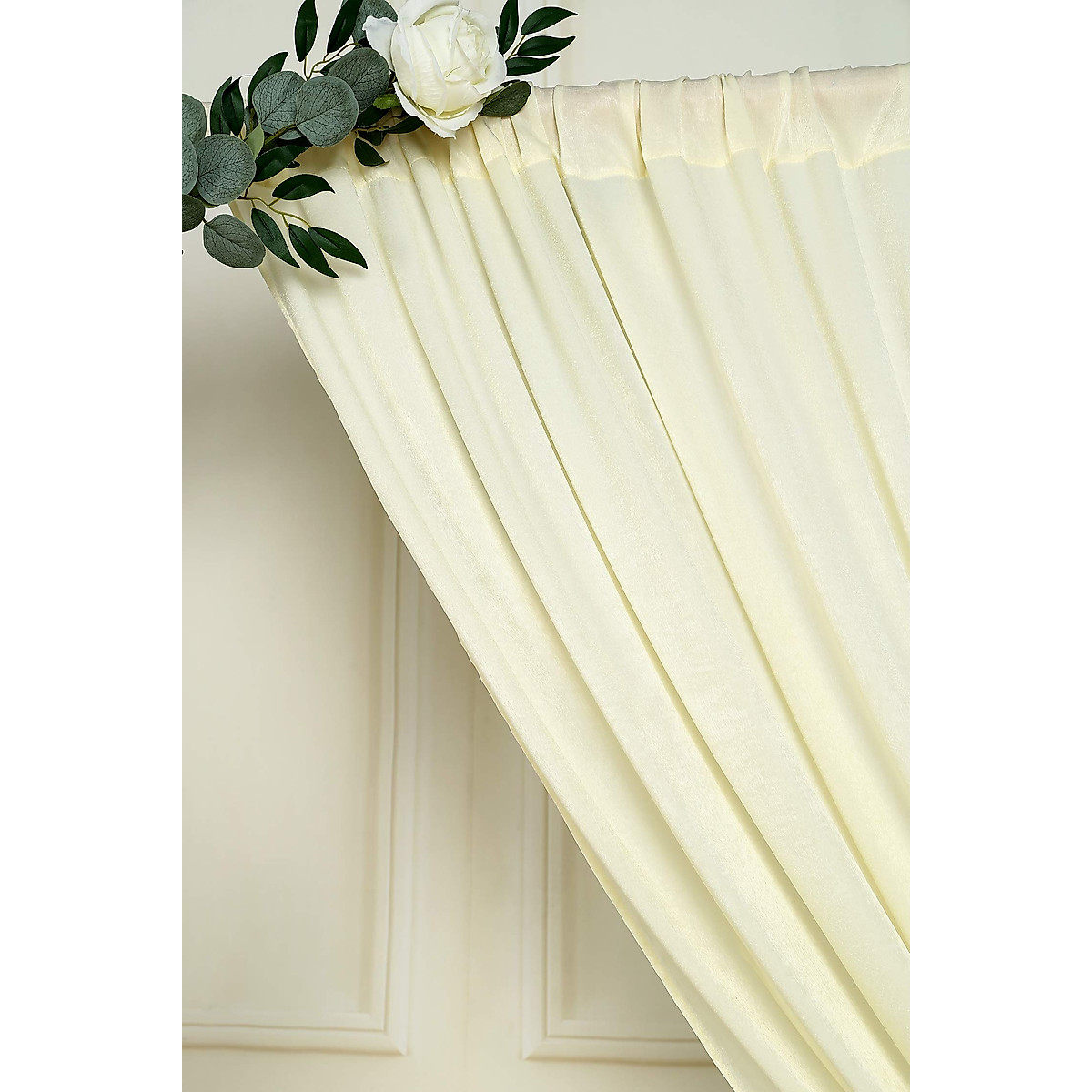 SHERWAY 9.6 Feet x 10 Feet Ivory Silky Soft Curtain Wedding Backdrop Drapes, Slightly Shiny Satiny Window Curtains for Party Ceremony Decoration