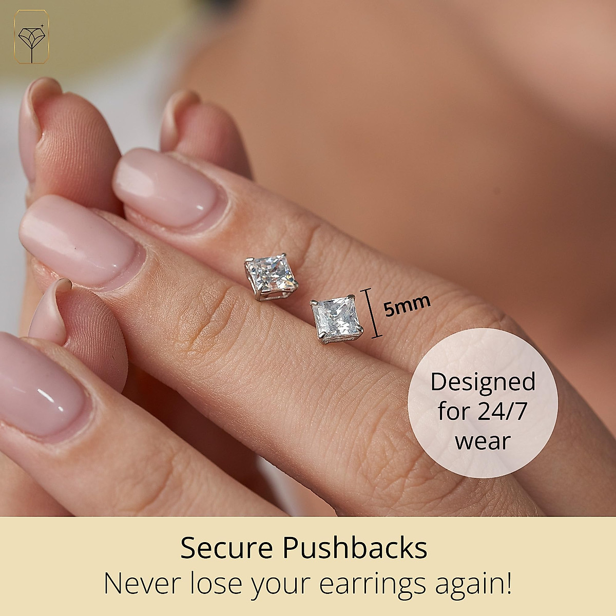 MAX + STONE 14k White Gold Princess Cut CZ Stud Earrings for Women & Men | Cubic Zirconia Earrings Studs with Gold Earring Backs | Square Earrings for Men | 1.5 Carats total |